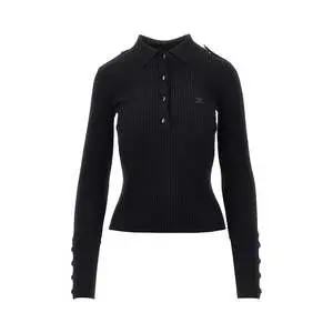 COURREGES Ribbed Knit Polo Hirt - Black