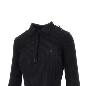 COURREGES Ribbed Knit Polo Shirt With "ac" Logo Embroidery - Black