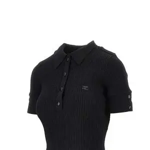 COURREGES Ribbed Knit Polo Shirt With Embroidered Logo