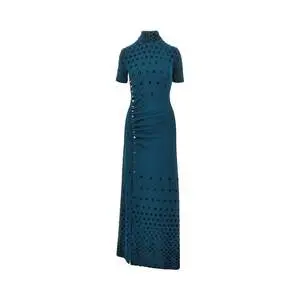 Rabanne Jersey Long Dress With Flocked Holes - Blue