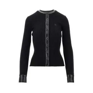 COURREGES Ribbed Cardiga With Vinyl Trimming - Black