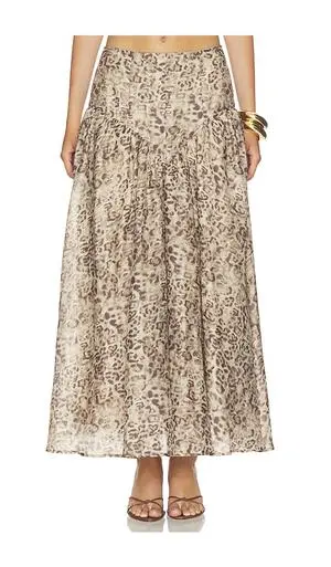 Bardot Hildie High Waisted Midi Skirt In Brown - Leopard