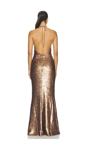 Misha Collection The Plunge Sequin Jersey Dress In Metallic Bronze