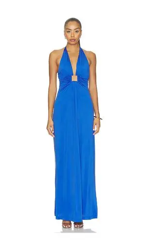 ROAME. Sawyer Cupro Halter Dress In Blue - Lapis