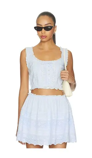 LoveShackFancy Blyss" Lace Trim Cropped Top
