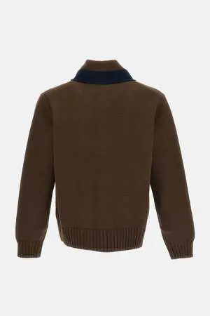 Sacai Wool-knit Cardigan With Integrated Scarf Detail - Marrone