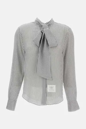 Thom Browne Striped Silk Shirt With Detachable Collar - Grey