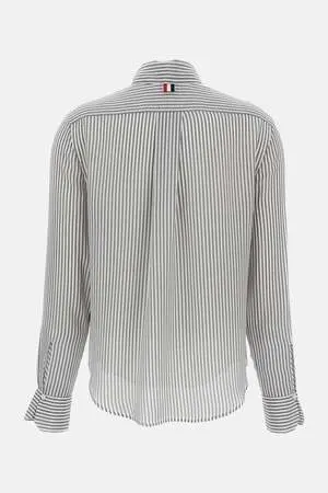Thom Browne Striped Silk Shirt With Detachable Collar - Grey