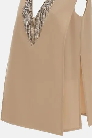 Sportmax Sleeveless V-neck Top With Rhinestone Fringe - Beige