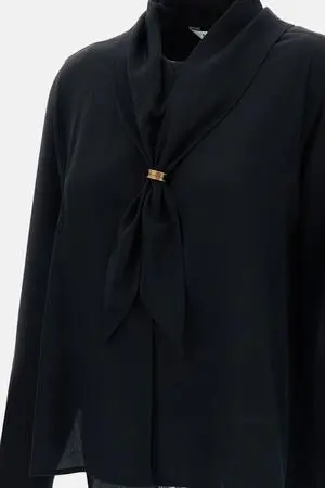 Max Mara Silk Shirt With Integrated Scarf - Black