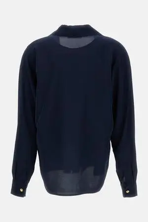 Max Mara Silk Crepe De Chine Polo Shirt - Blu