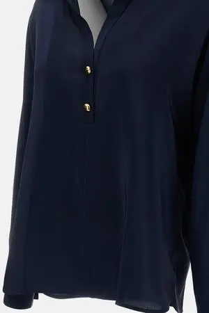 Max Mara Silk Crepe De Chine Polo Shirt - Blu
