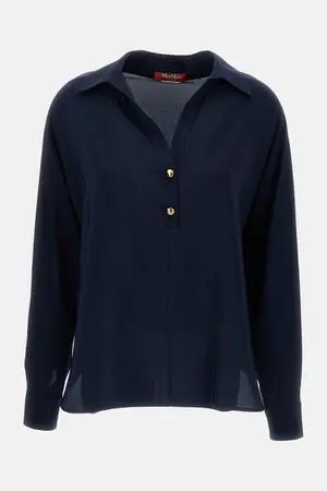 Max Mara Silk Crepe De Chine Polo Shirt - Blue