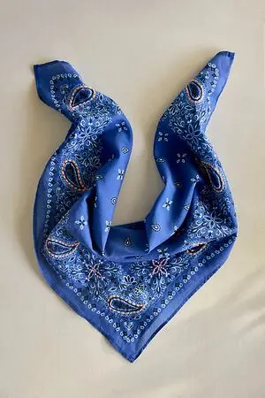 TERRAIN Embroidered Paisley Cotton Bandana - Blue