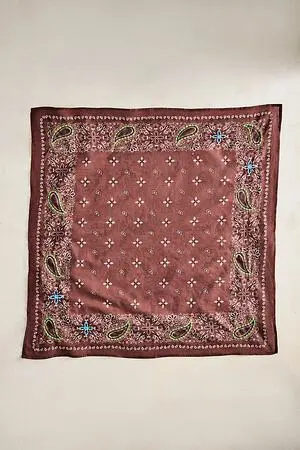 TERRAIN Embroidered Paisley Cotton Bandana - Brown