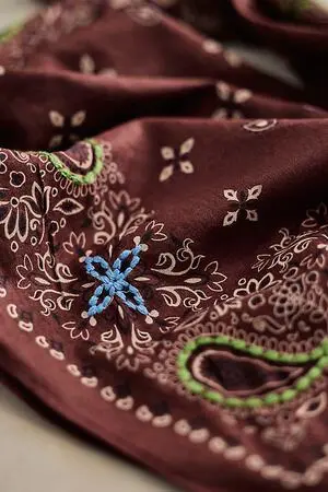 TERRAIN Embroidered Paisley Cotton Bandana - Brown