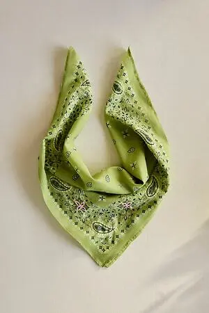 TERRAIN Embroidered Paisley Cotton Bandana - Green