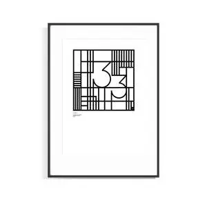 Curiosity Snug Numerology Series – Abstract Lines Number Thirty-three Limited Edition Print - Black