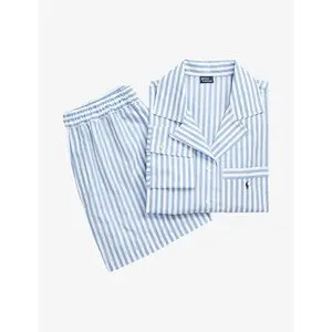 Polo Ralph Lauren Striped Logo-embroidered Cotton-poplin Pyjama Set - White Cloud/ Hydrangea