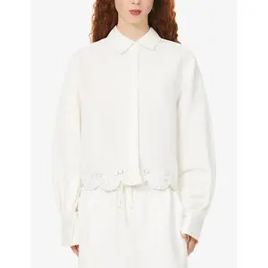 Simkhai Ames Linen-blend Shirt With Scallop Broderie Trim