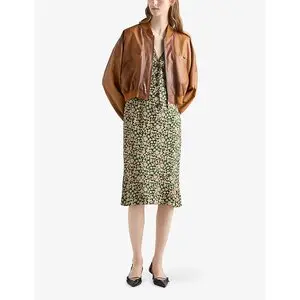 Prada Cropped Leather Bomber Jacket - Brown