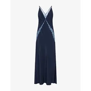 SIR. Elsie Lace-trim Silk-blend Gown - Navy