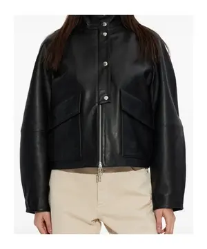 BY MALENE BIRGER High-neck Leather Jacket With Silver Hardware - Black