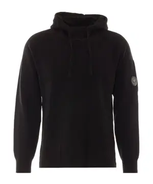 C.P. COMPANY Long-sleeved Sweater With Drawstring Hood - Black