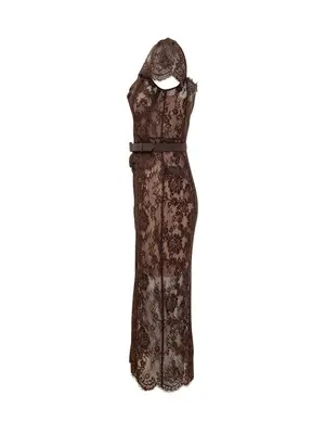 SELF-PORTRAIT Floral Lace Belted Midi Dress - No