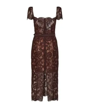 SELF-PORTRAIT Floral Lace Belted Midi Dress - No