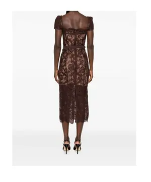 SELF-PORTRAIT Floral Lace Belted Midi Dress - No