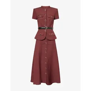 SELF-PORTRAIT Peplum Woven Midi Dress