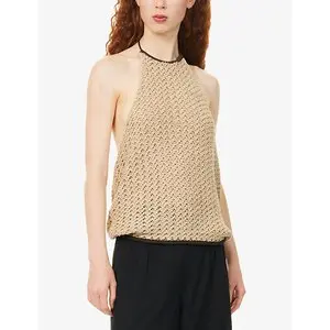 SIR. Ellinor Halter Open-knit Cotton Top