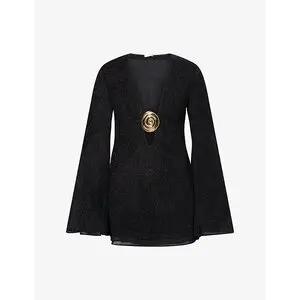 Oseree Lumiere Spiral Metallic-knit Kaftan - Black