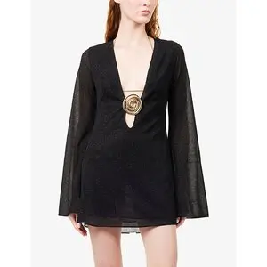 Oseree Lumiere Spiral Metallic-knit Kaftan