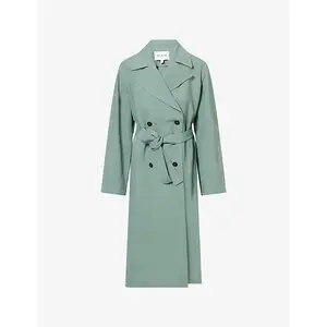 Alaïa Tailored Longline Woven Trench Coat - Sauge