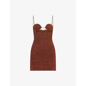 Oseree Lumiere Shell Metallic Knit Dress - Brown
