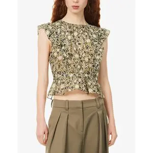 ME+EM Floral Print Cotton-silk Top