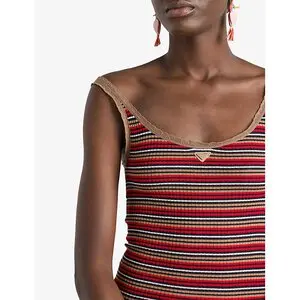 Prada Striped Brand-plaque Cotton Mini Dress