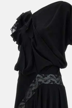 Junya Watanabe Long Dress With Lace Inserts And Ruffle Detailing - Multicolor