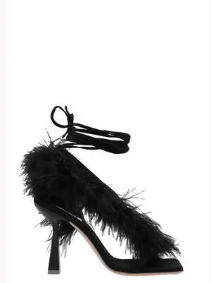 SEBASTIAN MILANO Feather Wrap Satin Sandals With Ankle Laces And Sculpted Heel - Black