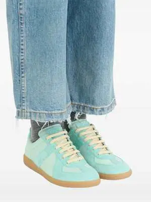 MAISON MARGIELA Replica Leather And Suede Lace-up Sneakers - Blue