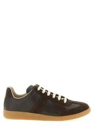 MAISON MARGIELA Replica Leather And Suede Lace-up Sneakers - Brown