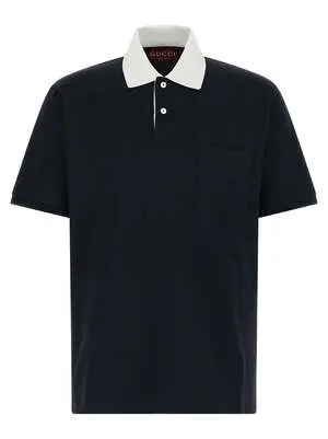 Gucci Contrast Collar Polo Shirt - Blue