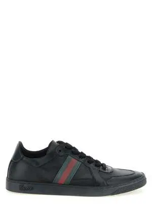 Gucci Incrocio Gg" Distressed Leather Lace-up Sneakers - Black