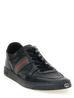 Gucci Incrocio Gg" Distressed Leather Lace-up Sneakers