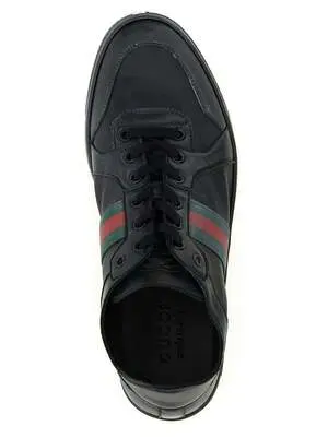 Gucci Incrocio Gg" Distressed Leather Lace-up Sneakers
