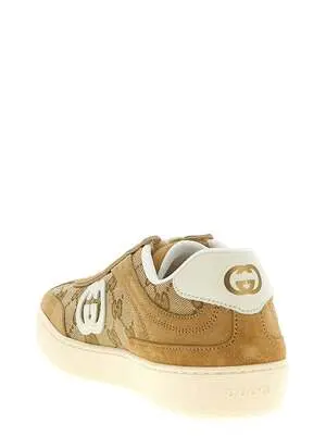 Gucci Suede And Gg Fabric Sneakers With Incrocio Gg Logo Patch - Cream