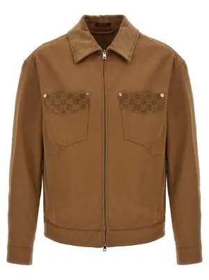 Gucci Canvas Workwear Jacket With Gg Corduroy Details - Brown