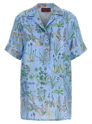 Gucci Floral Print Silk Twill Blouse - Blue